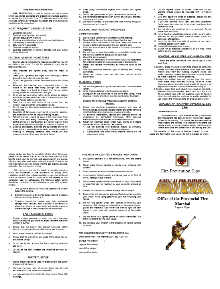 Fire Prevention Tips | PDF | Fires | Liquefied Petroleum Gas Fire Prevention Tips | PDF | Fires | Liquefied Petroleum Gas