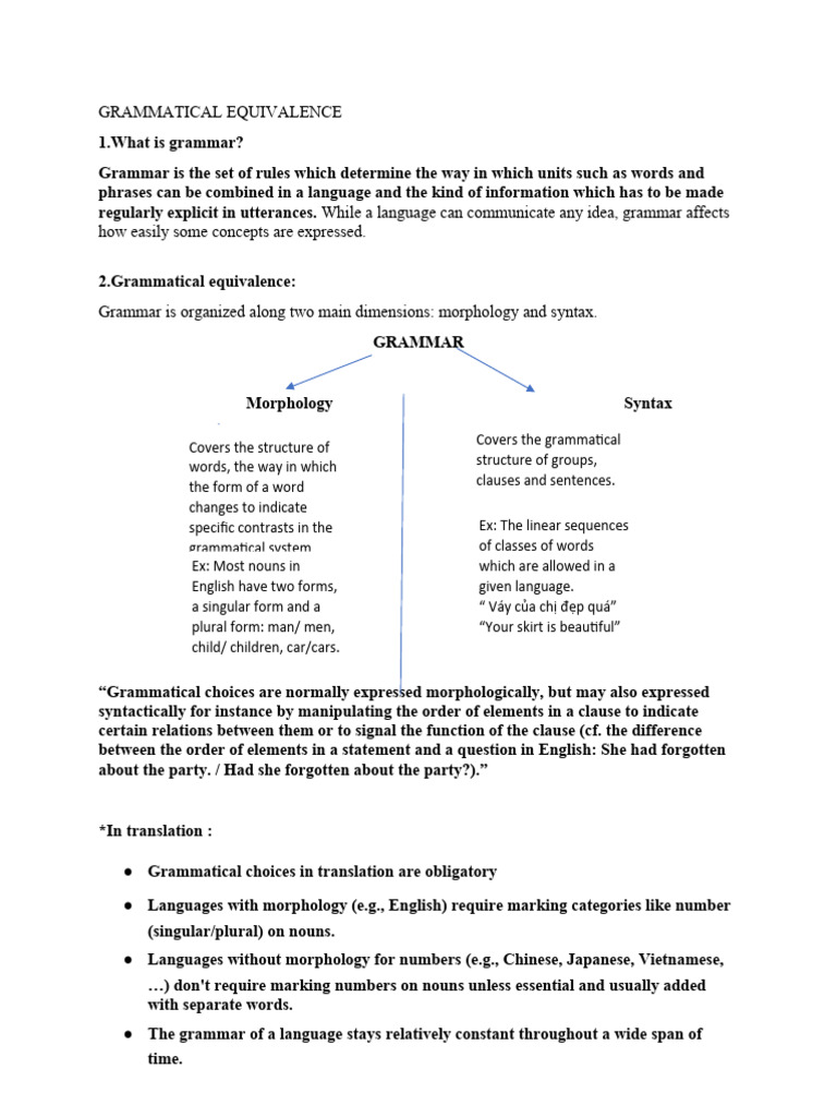 Grammatical Equivalence | PDF | Grammatical Number | Morphology ...