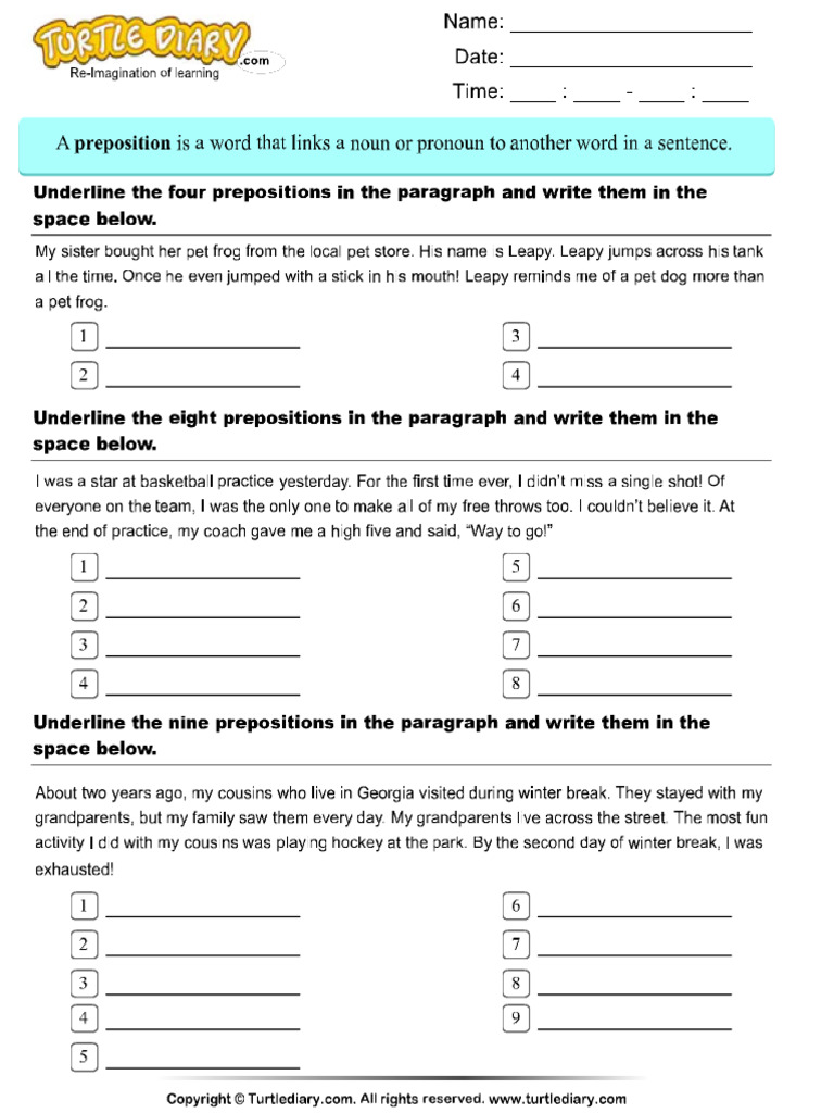 Read Paragraphs and Underline All Prepositions | PDF Read Paragraphs and Underline All Prepositions | PDF