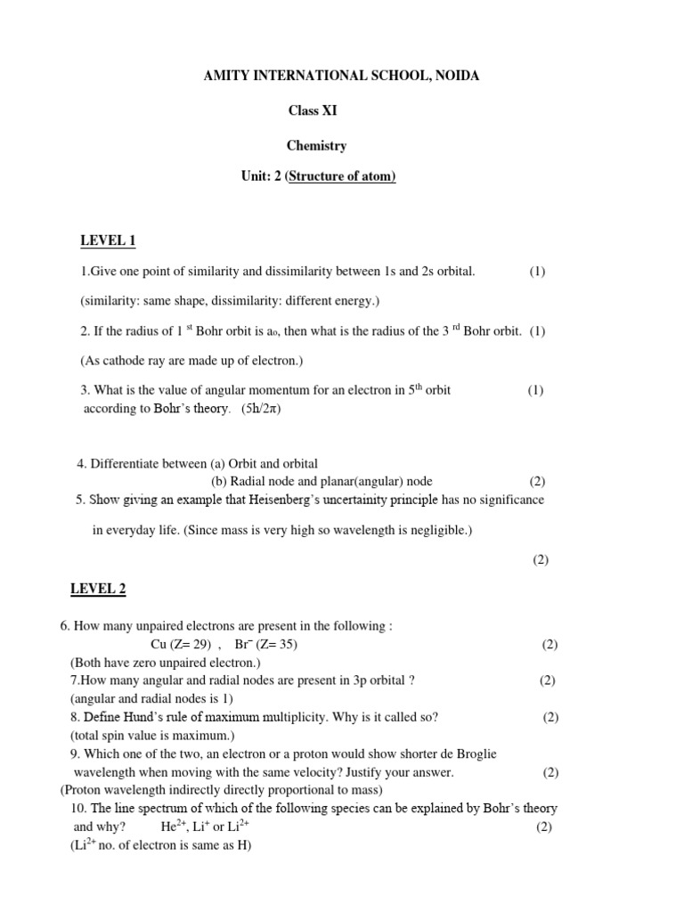 XI Assignment CH 2 | PDF | Atomic Orbital | Electron