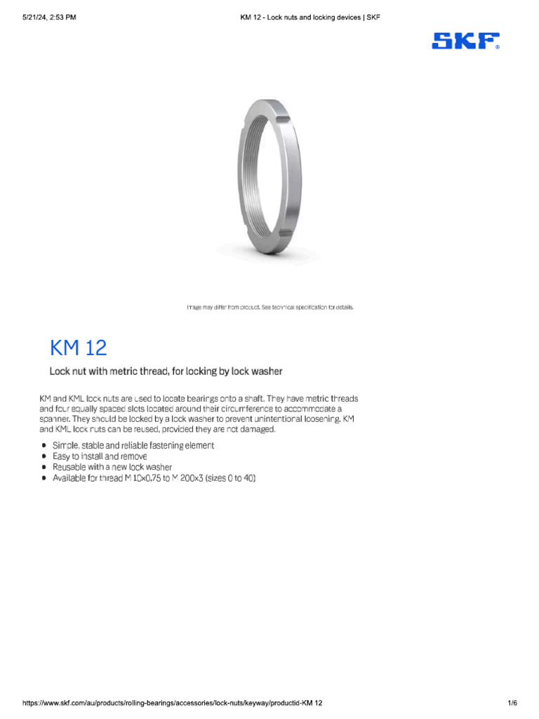 SKF KM12 Lock Nut M60 | PDF