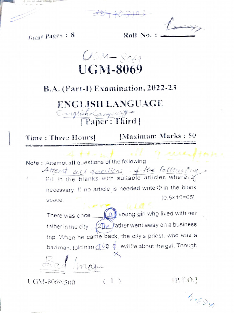 English Language Exam Paper 2022-23 | PDF