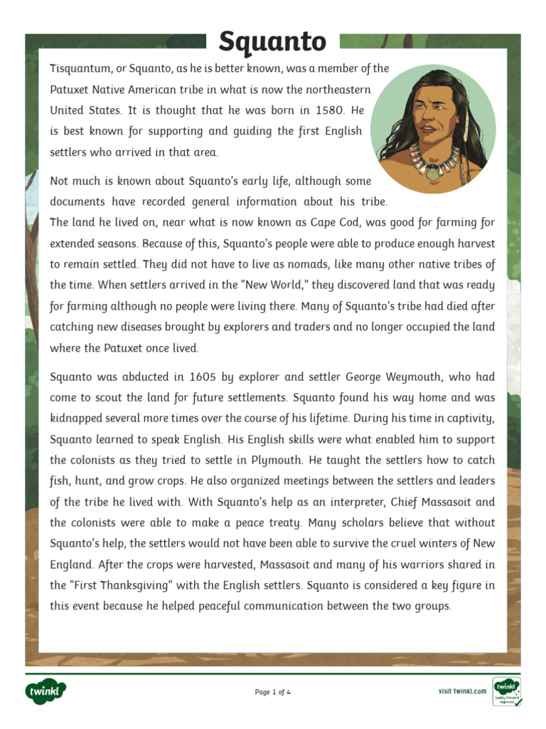 Fifth Grade Squanto Reading Comprehension | PDF | Indigenous Peoples Of ...