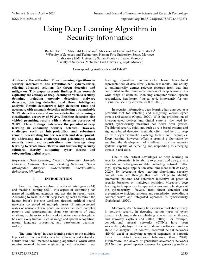 Using Deep Learning Algorithm In Security Informatics Pdf Artificial Neural Network Deep