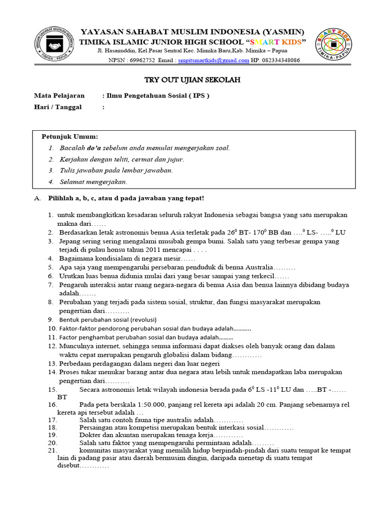 SOAL TRY OUT IPS SMP Fix | PDF