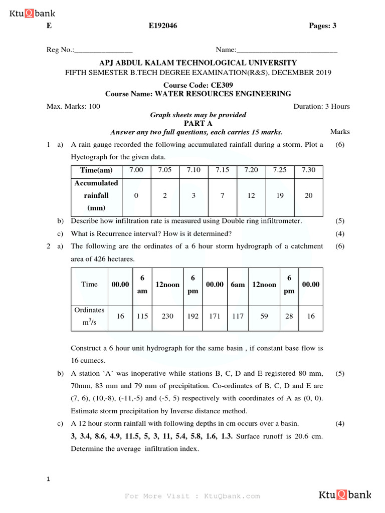 2019 Dec. CE309-F - Ktu Qbank | PDF | Discharge (Hydrology) | Irrigation