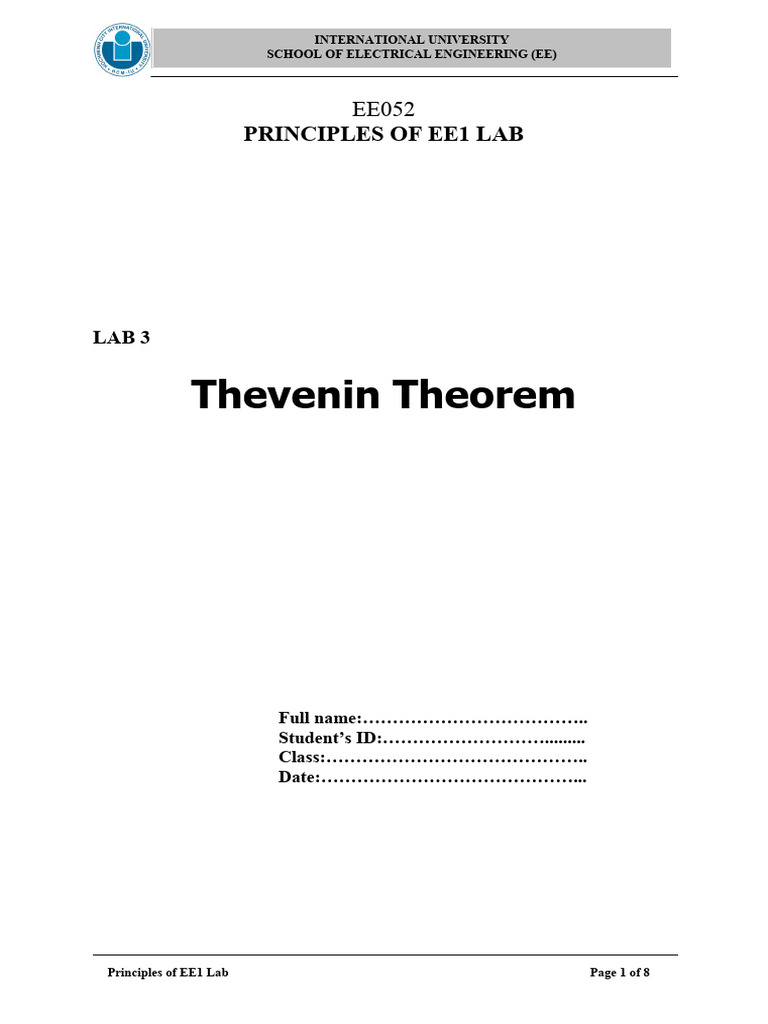 Lab 3 Thevenin Theorem Pdf Resistor Electrical Network
