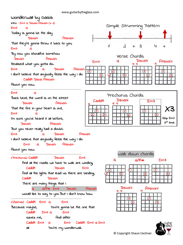 Wonderwall by Oasis Chord Chart | PDF | Song Structure | Singles (Music)