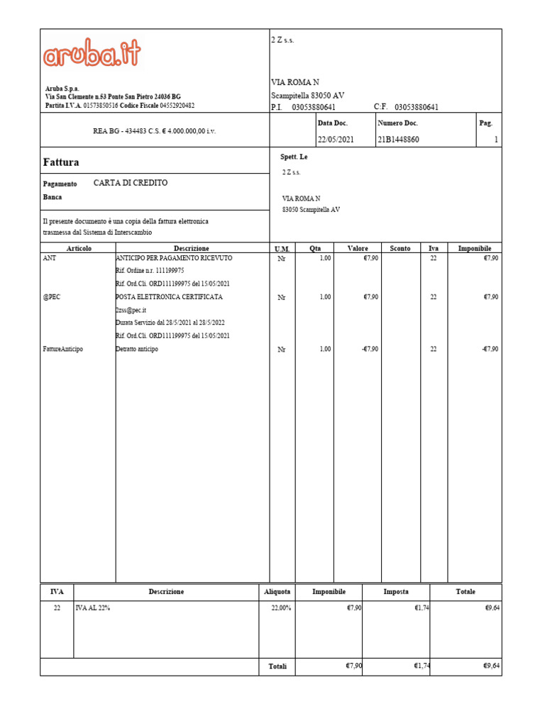 Fattura: REA BG - 434483 C.S. 4.000.000,00 I.V | PDF