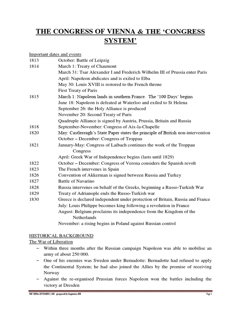 The Congress of Vienna | Download Free PDF | First French Empire | Napoleon