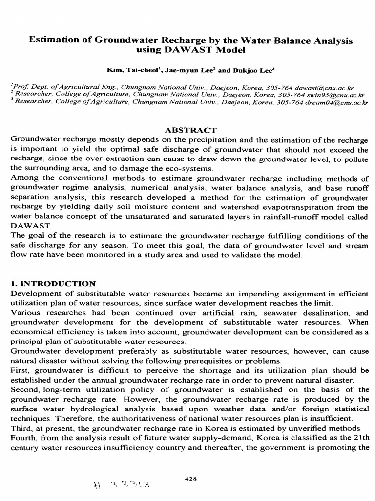 Estimation of Groundwater Recharge by The Water Balance Analysis Using DA WAST Model | PDF ...