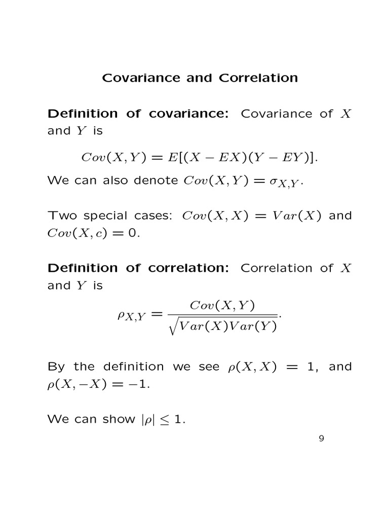 Covariance and Correlation | PDF | Statistical Theory | Probability Theory