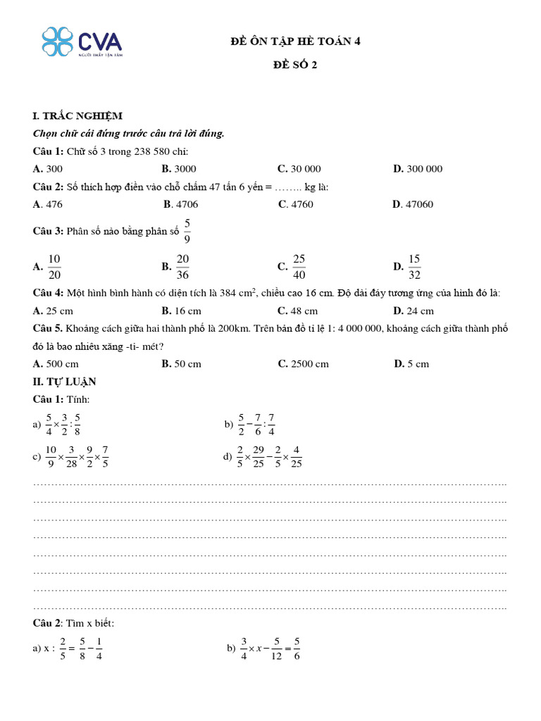 De On Tap He Lop 4 Len 5 de So 2 | PDF