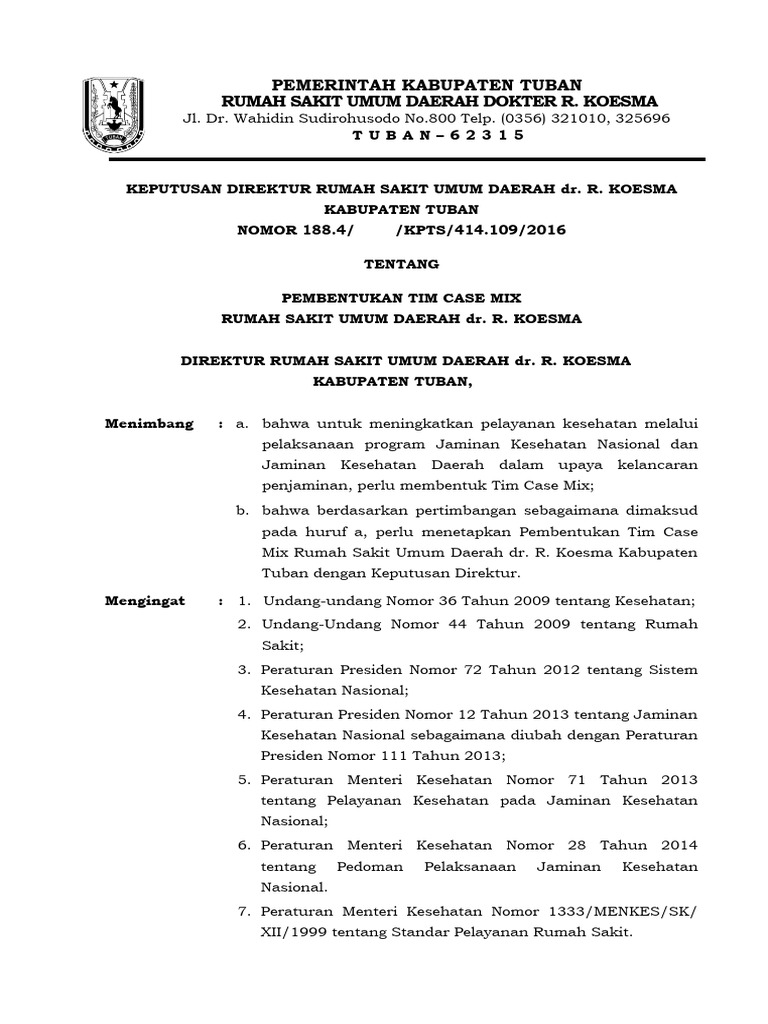 SK TIM Case Mix | PDF | Kesehatan Holistik