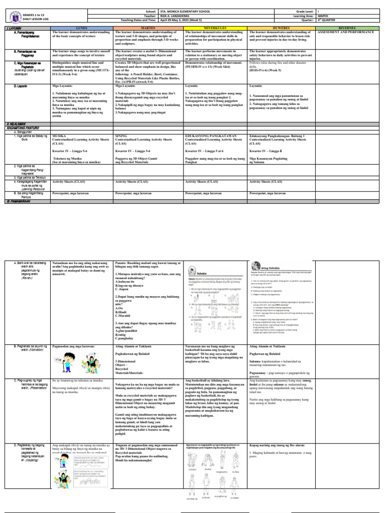 Q4 Mapeh DLL WK 5 6 | PDF