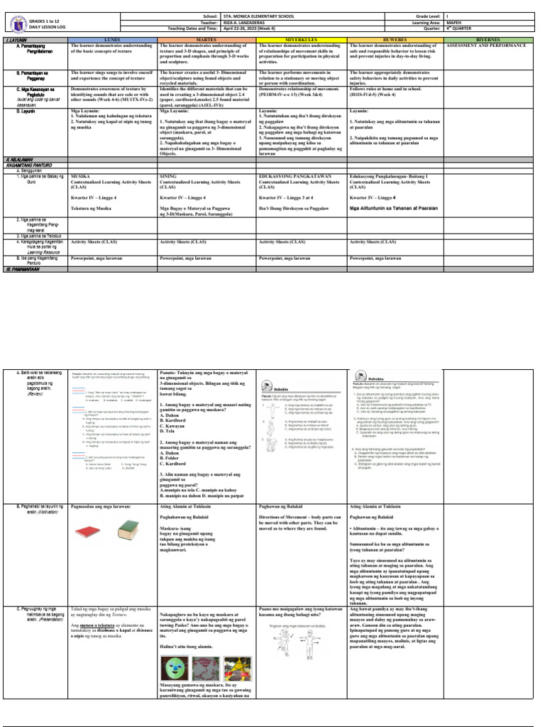 Q4 Mapeh DLL WK 4 | PDF