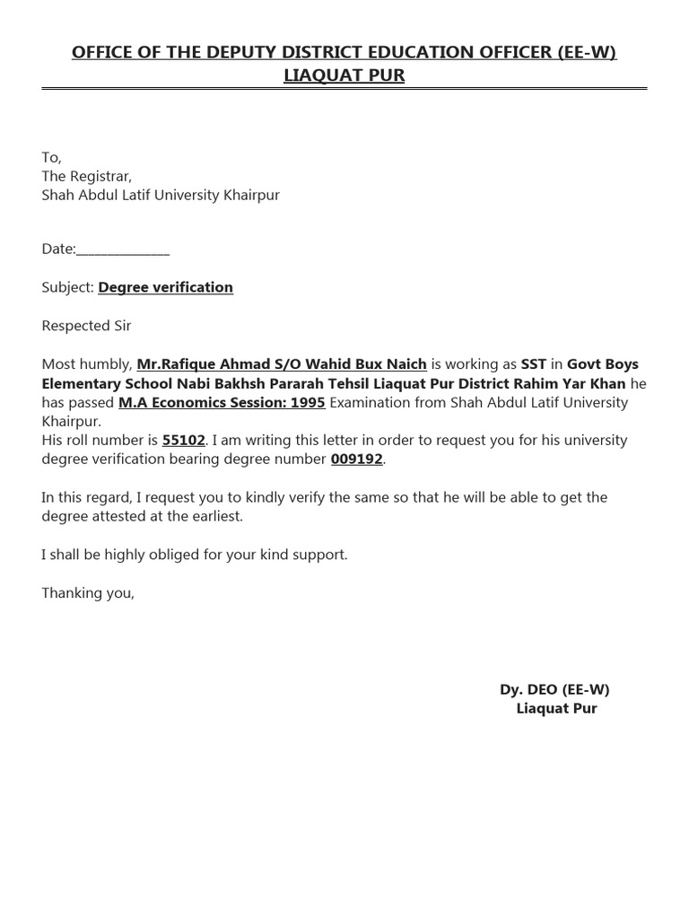 Covering Letter For Degree Verification | PDF