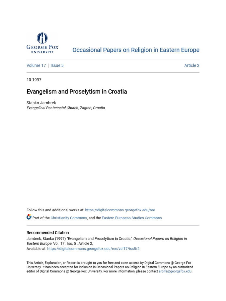 Evangelism and Proselytism in Croatia | PDF | Christian Church ...