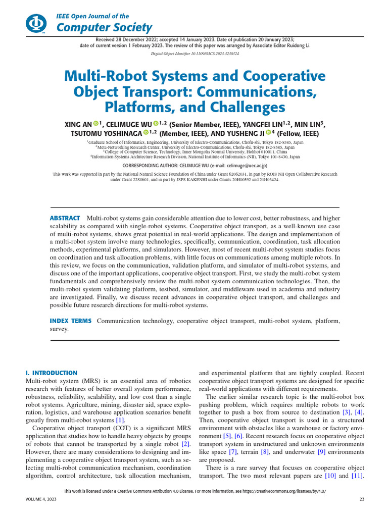 Multi Robot Systems And Cooperative Object Transport Communications