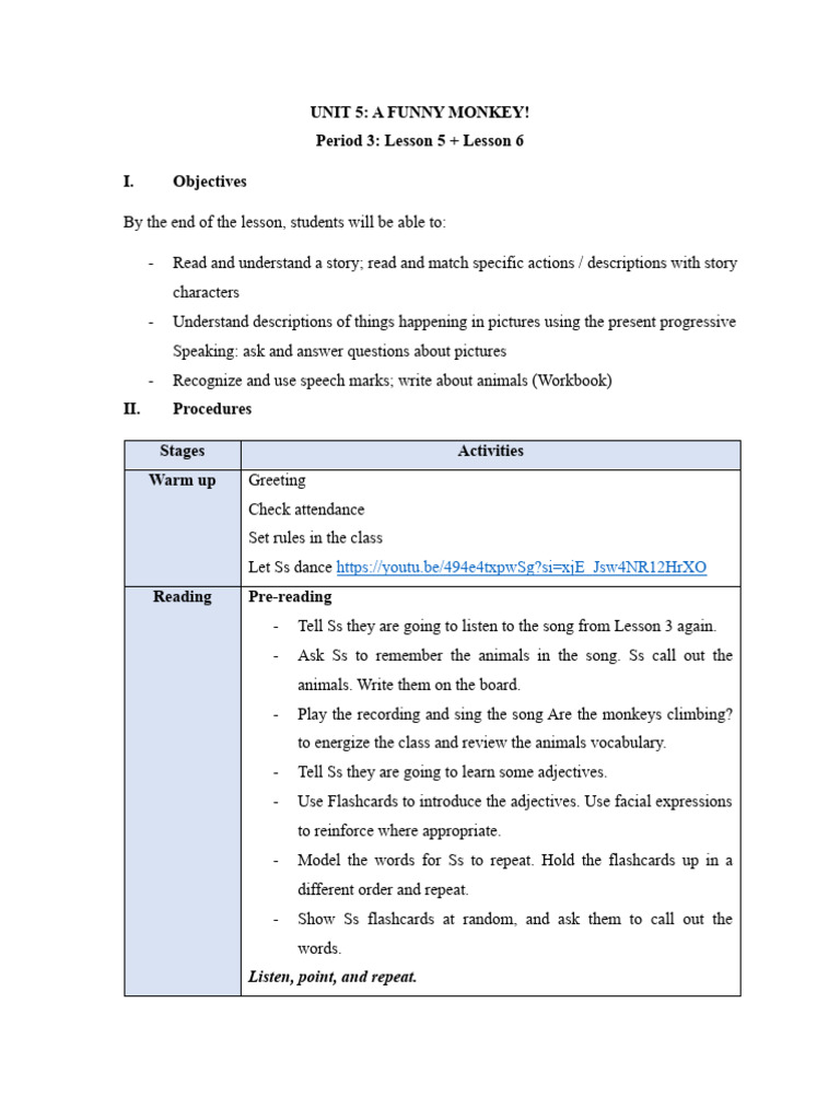Lesson Plan Family and Friends 3 U5P6 | PDF | Vocabulary | Reading ...