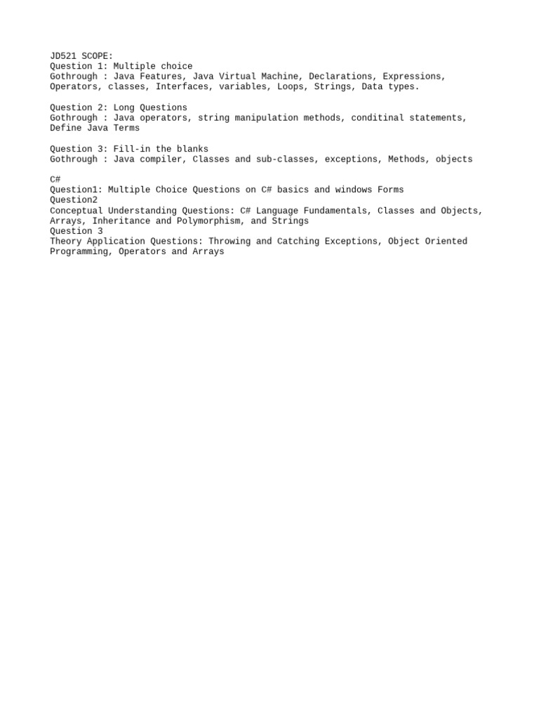 JD521 and PRG521 Theory Scope | PDF