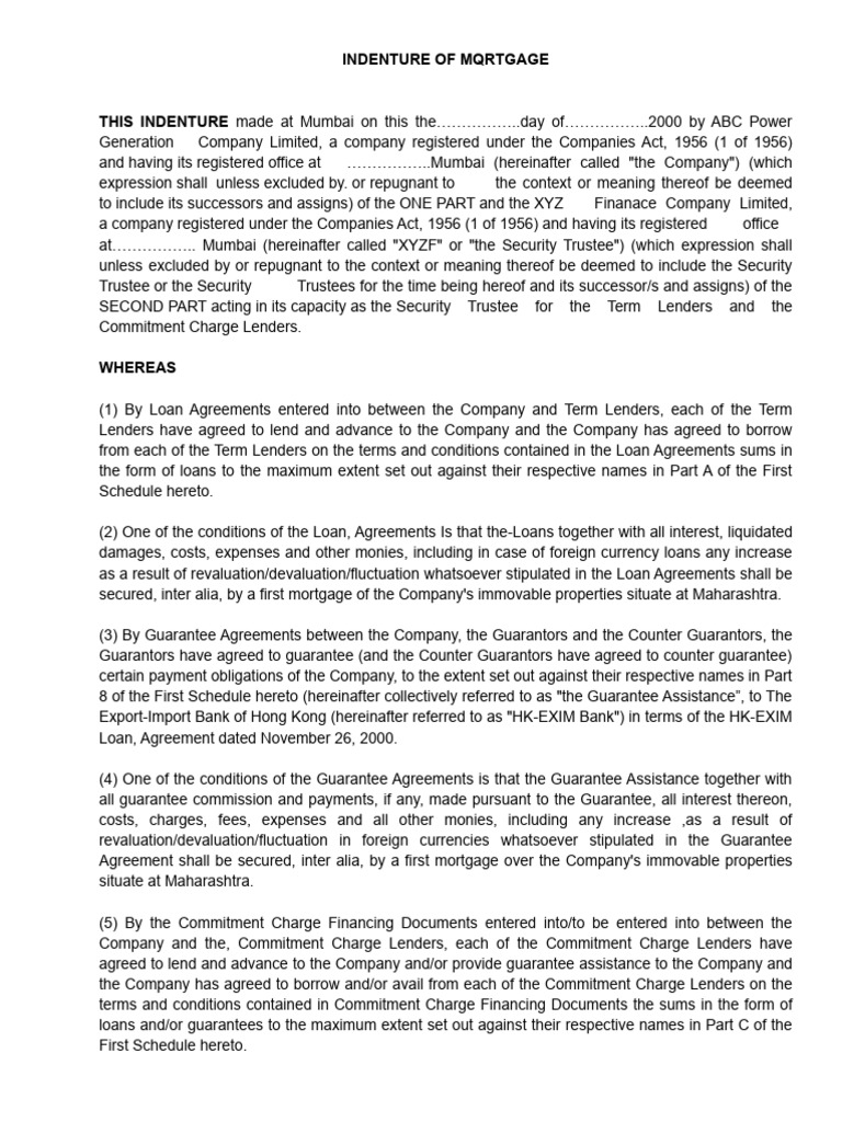 Indenture of Mqrtgage | PDF | Loans | Mortgages