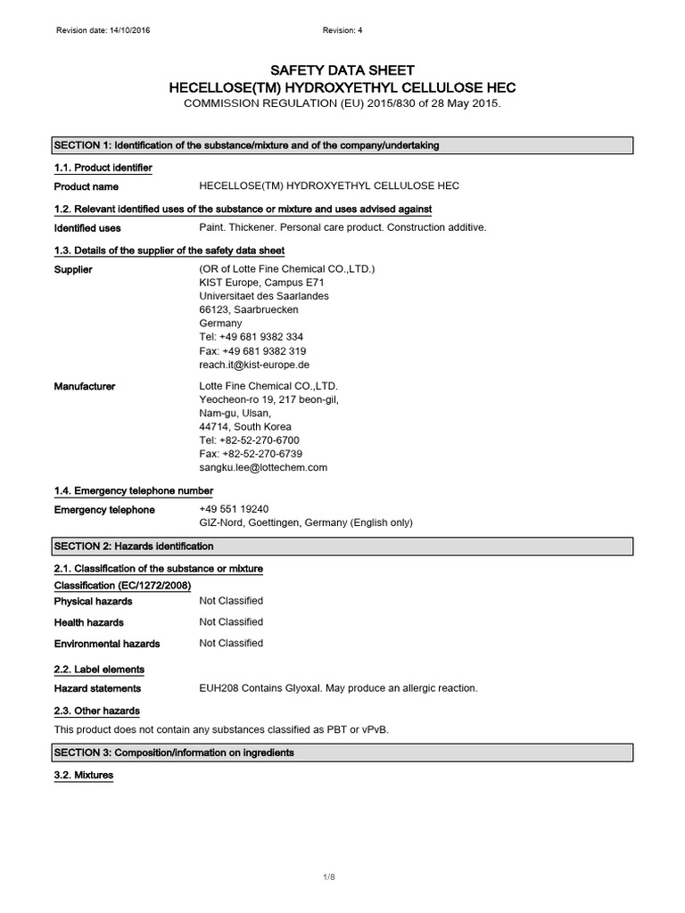 (LFC) HECELLOSE HEC EU (English) 161028 | PDF | Chemical Substances ...