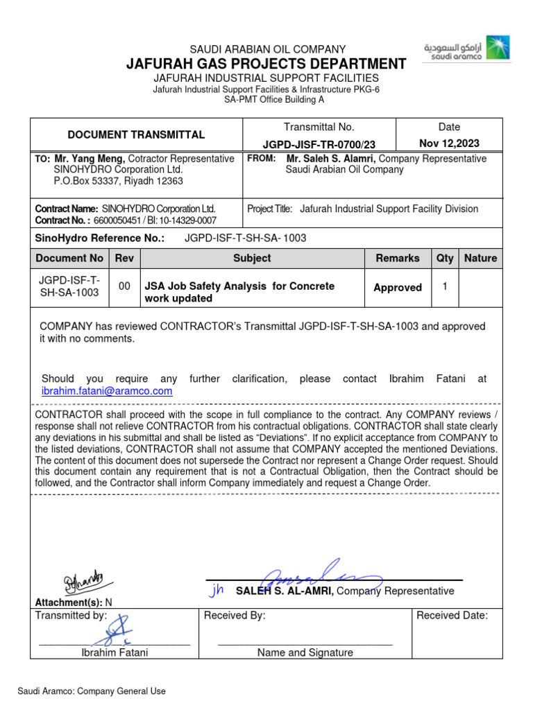 3.JGPD-JISF-TR-0700-23 JSA For Concrete Work | PDF