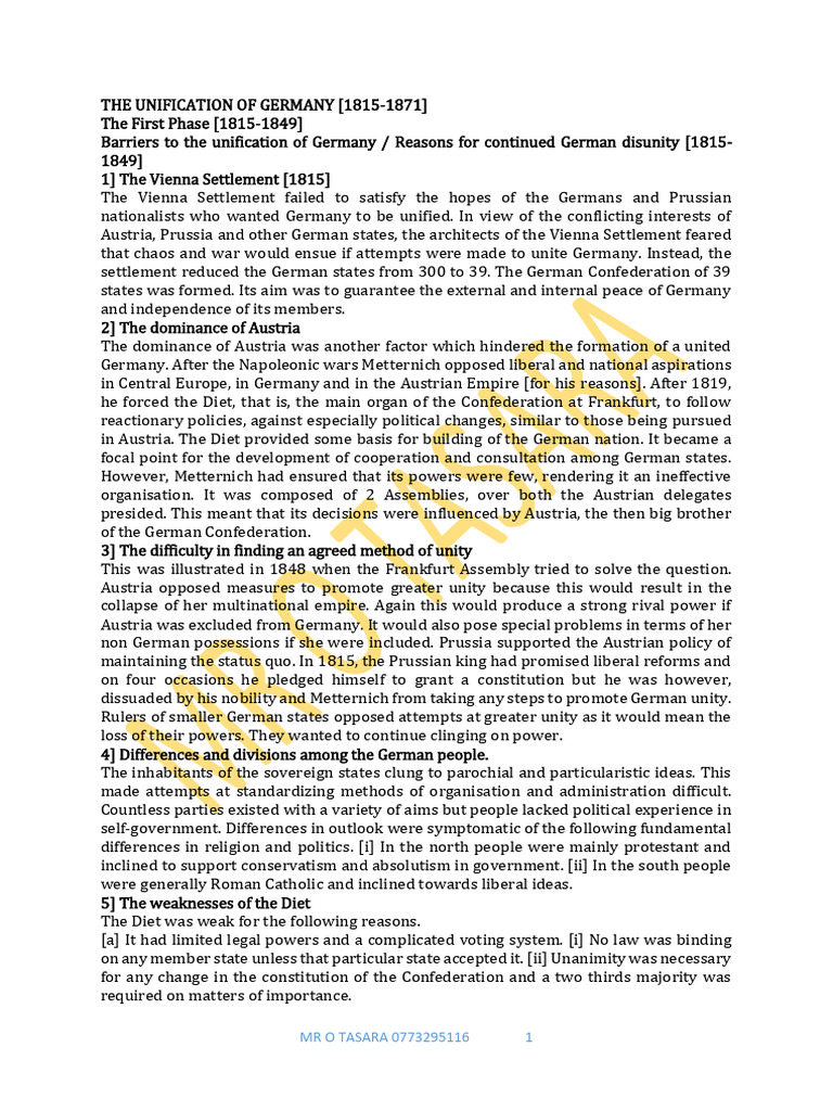 German Unification Challenges | PDF | Otto Von Bismarck | German Empire