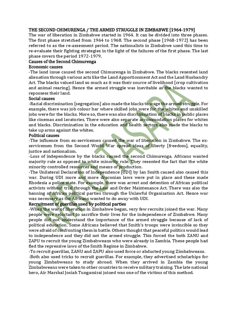 The Second Chimurenga | PDF | Robert Mugabe | Rhodesia