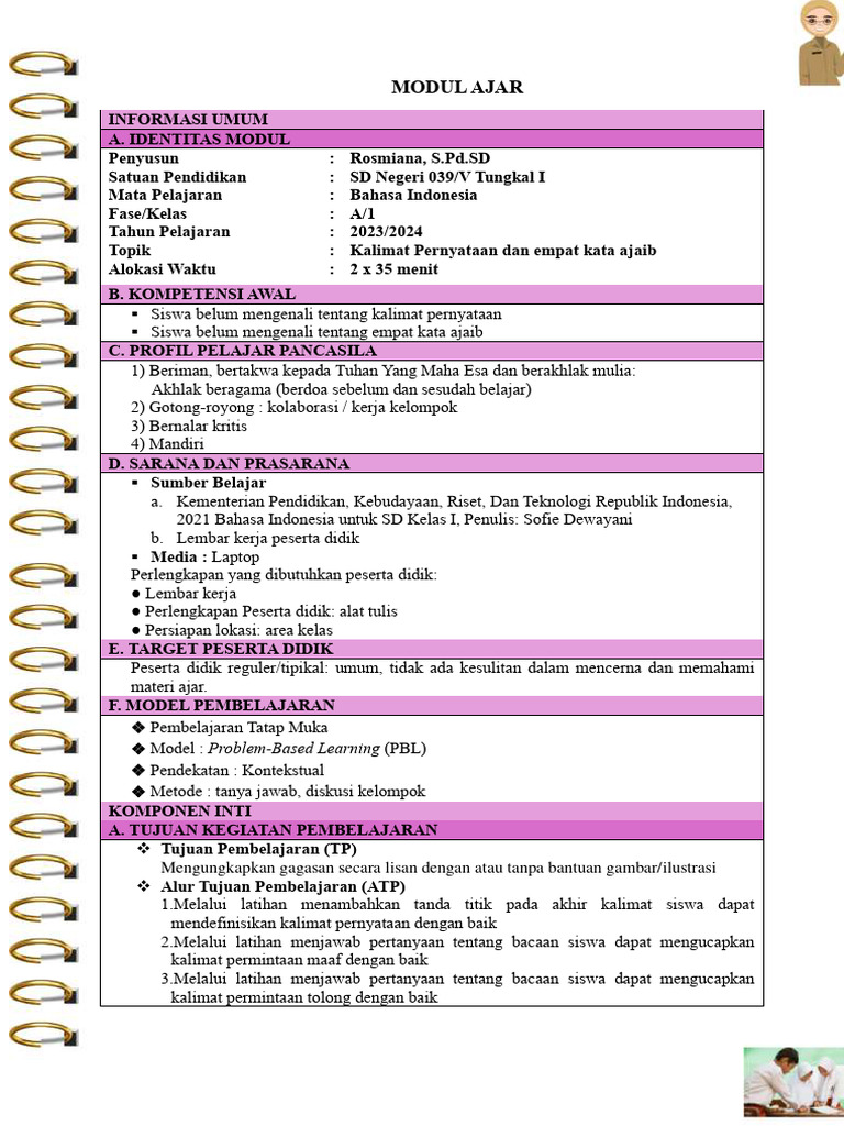 Modul Ajar Ibu Rosmiana Observasi Kelas | PDF