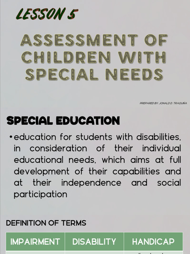 Lesson 5 Assessment of Learners With Special Needs | PDF | Learning ...