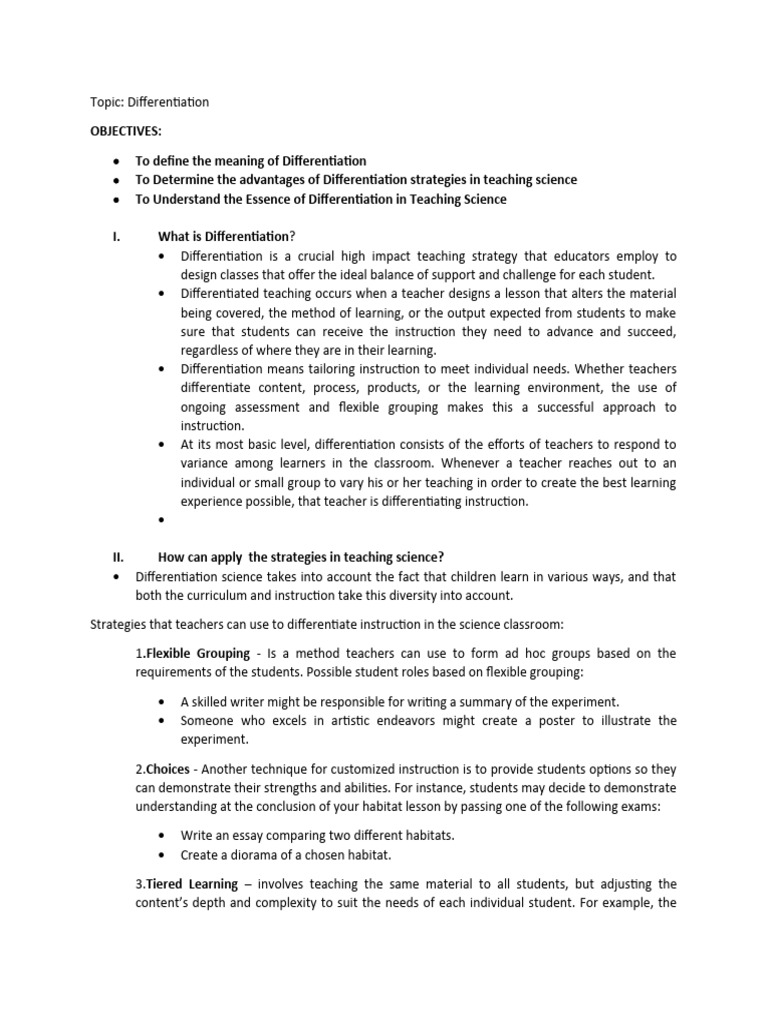 Differentiation | PDF | Differentiated Instruction | Teachers