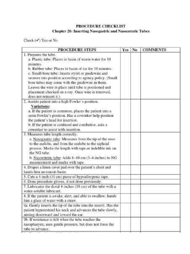 Nasogastric Check List | PDF