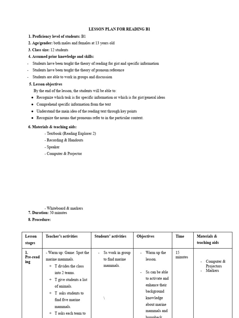 Lesson Plan PPGD2 | PDF | Whales