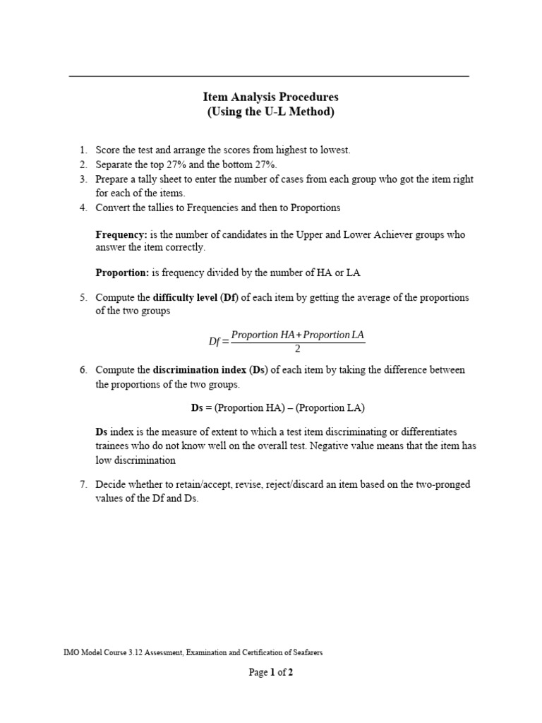 Item Analysis Procedures 1 | PDF | Evaluation Methods