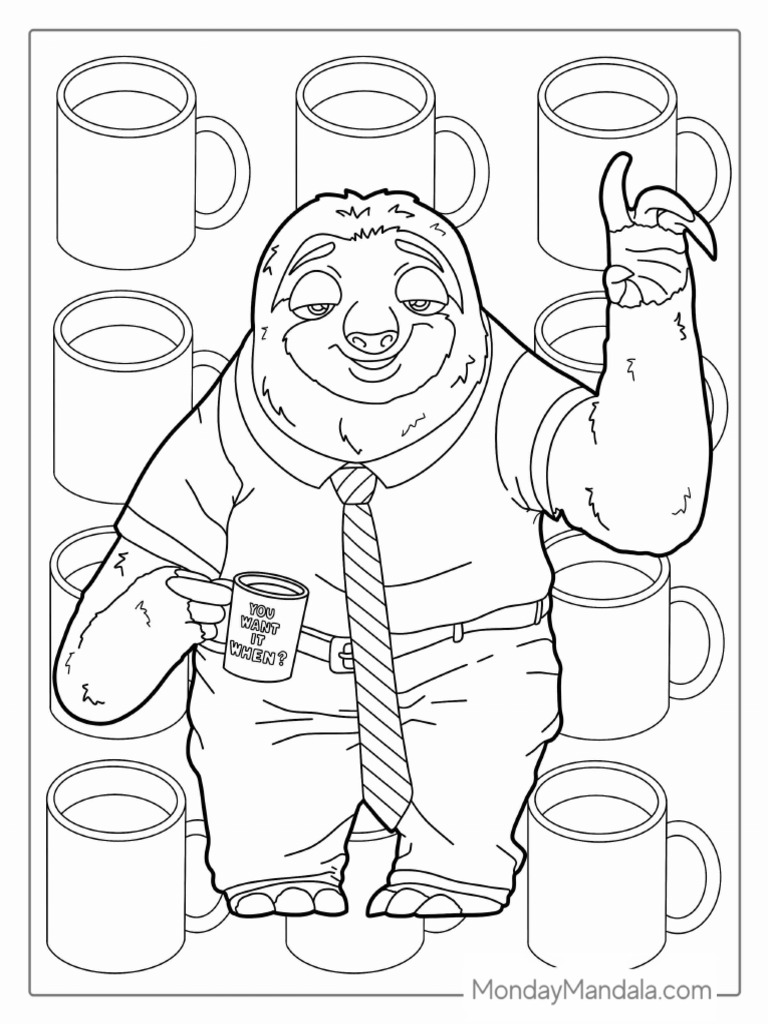 Zootopia Sloth Coloring Page For Kids | PDF