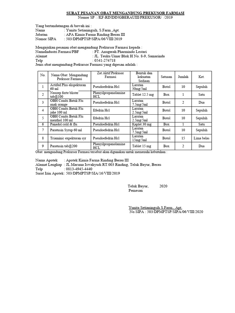 CONTOH SP Prekursor APL | PDF