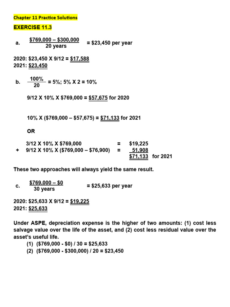 Chapter 11 Practice Solutions | PDF | Depreciation | Investing