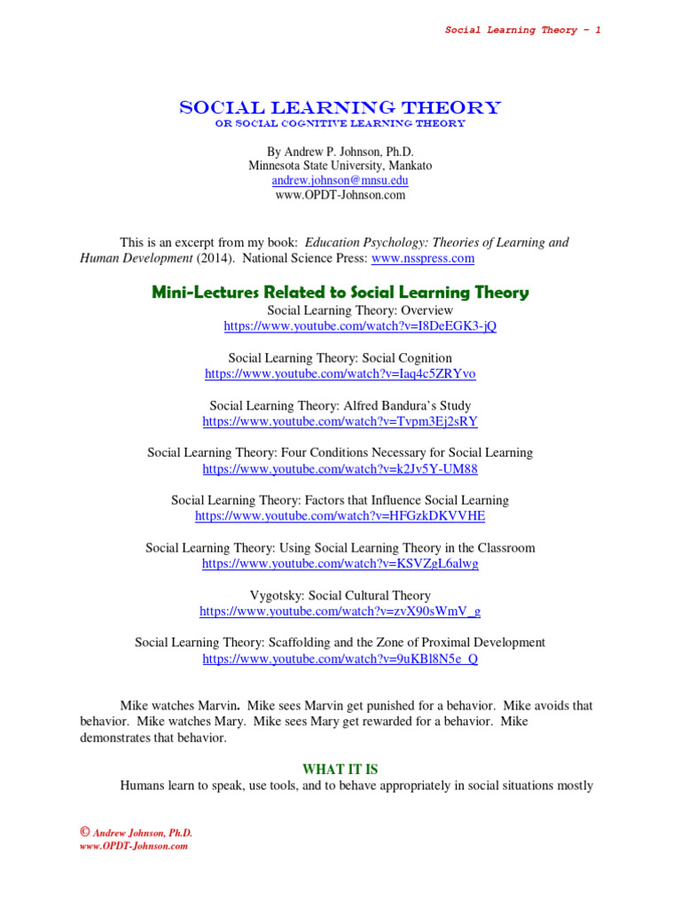Social Learning Theory | PDF | Learning | Cognition