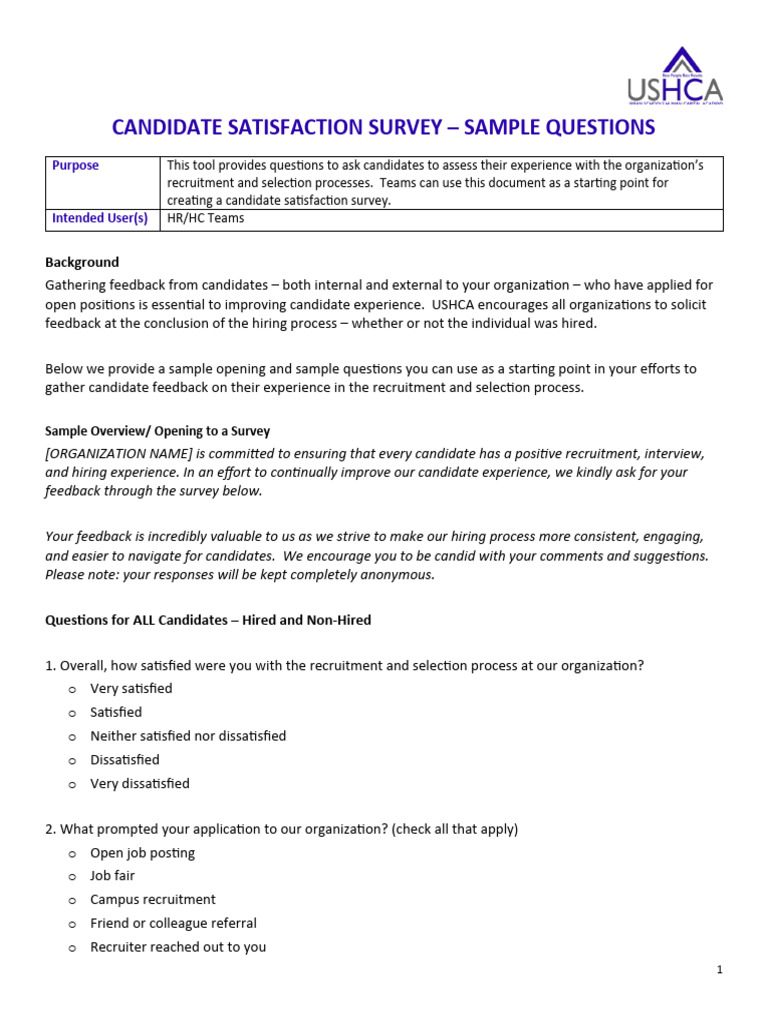 Candidate Satisfaction Survey Questions | PDF | Recruitment | Social ...