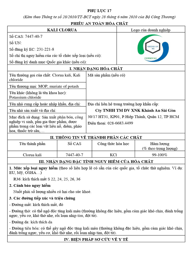 MSDS Potassium Chloride | PDF