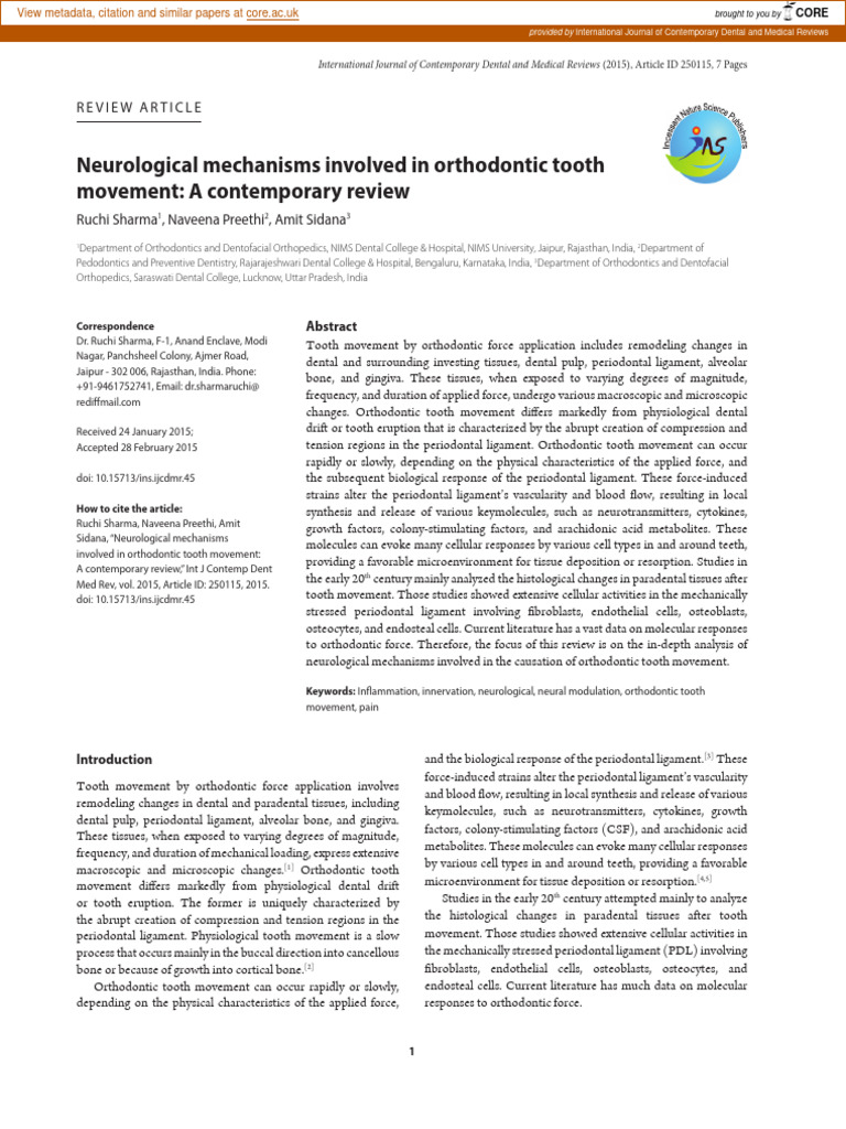 Neurological Mechanisms in Tooth Movement | PDF | Bone | Cell Signaling
