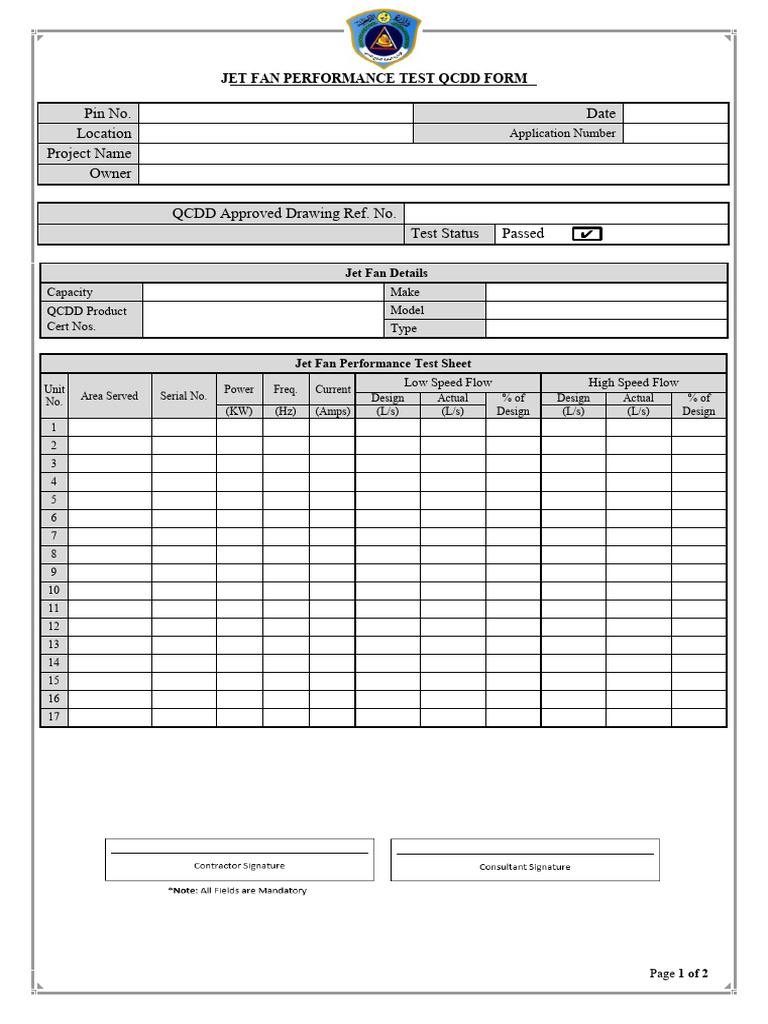 Jet Fan Performance Test QCDD Form | PDF | Home & Garden | Technology ...