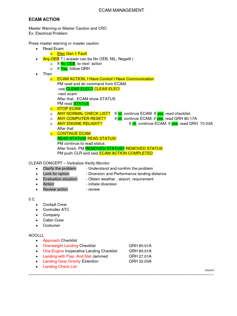 ECAM MANAGEMENT AND MEMORY ITEM - Converted 2 | PDF | Air Traffic Control | Aerospace Engineering