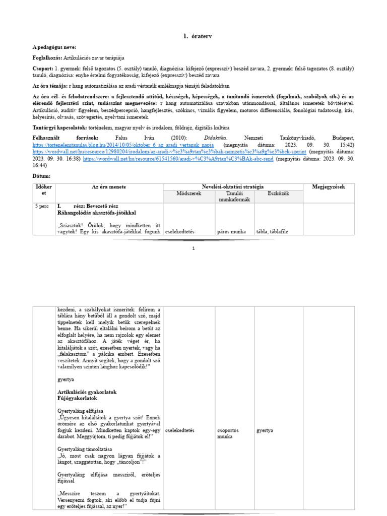 Artikulációs Zavar Terápiája | PDF