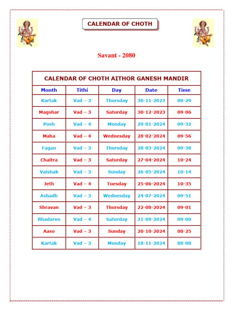 E-Calendar of Choth | PDF | Religion & Spirituality