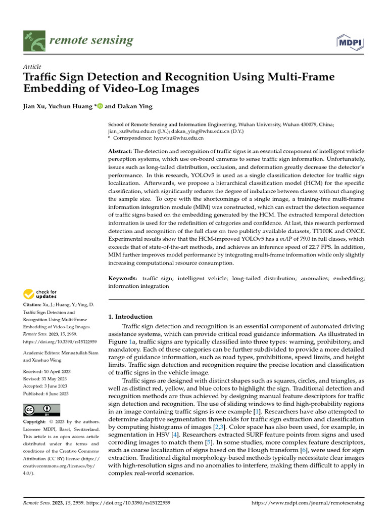 Traffic Sign Detection and Recognition Using Multi-Frame Embedding of Video-Log Images | PDF ...