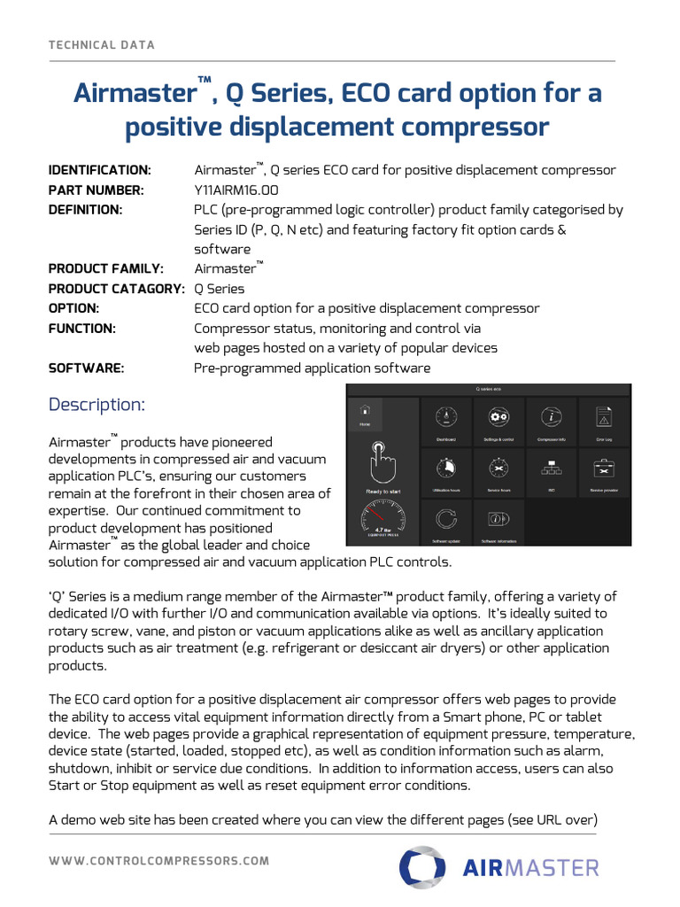 Airmaster Q Series ECO Card Ethernet Option Factsheet | PDF | Tablet Computer | Ios