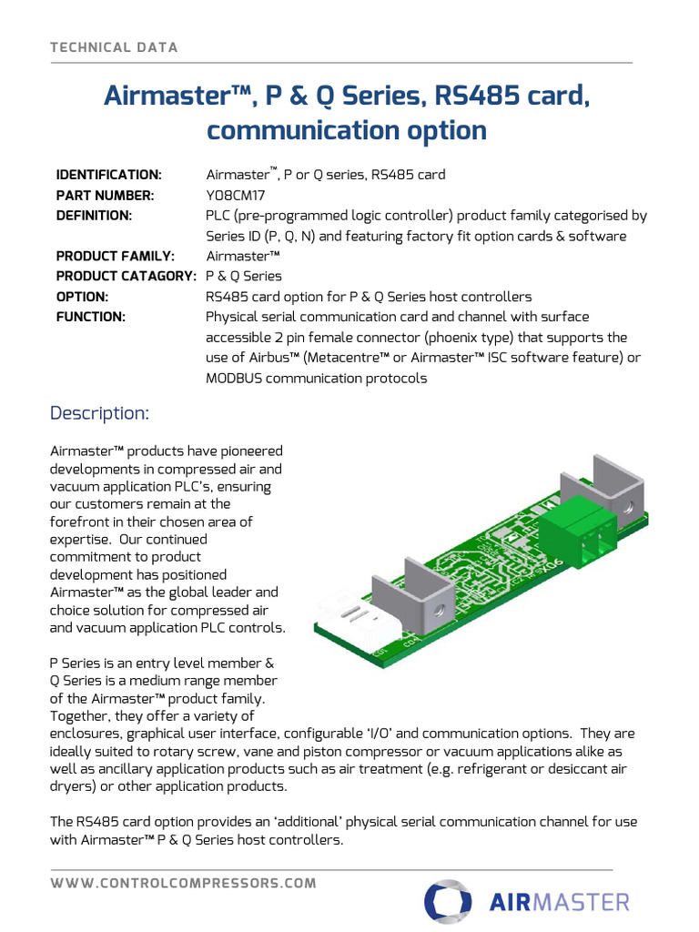 Airmaster Q Series RS485 Card Comm S Option Factsheet | PDF ...